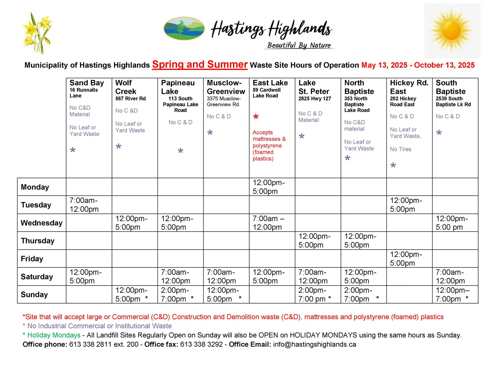 Waste Site Locations and Hours | Municipality of Hastings Highlands